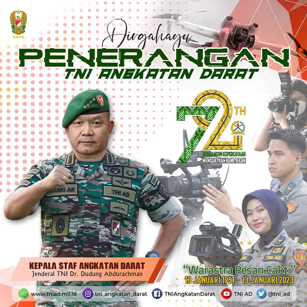 Dirgahayu Penerangan TNI Angkatan Darat Ke - 72 "Warastra Pesan Cakti" 13 Januari 1951 - 13 ...