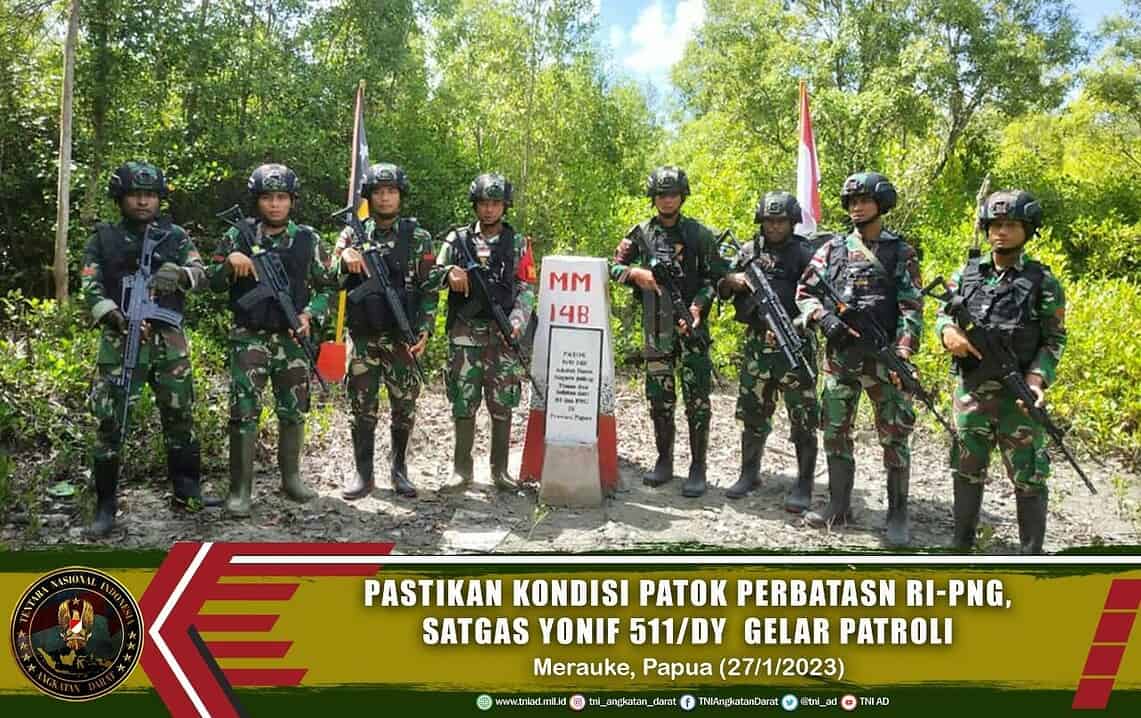 Pastikan Kondisi Patok Perbatasn RI-PNG, Satgas Yonif 511/DY Gelar Patroli