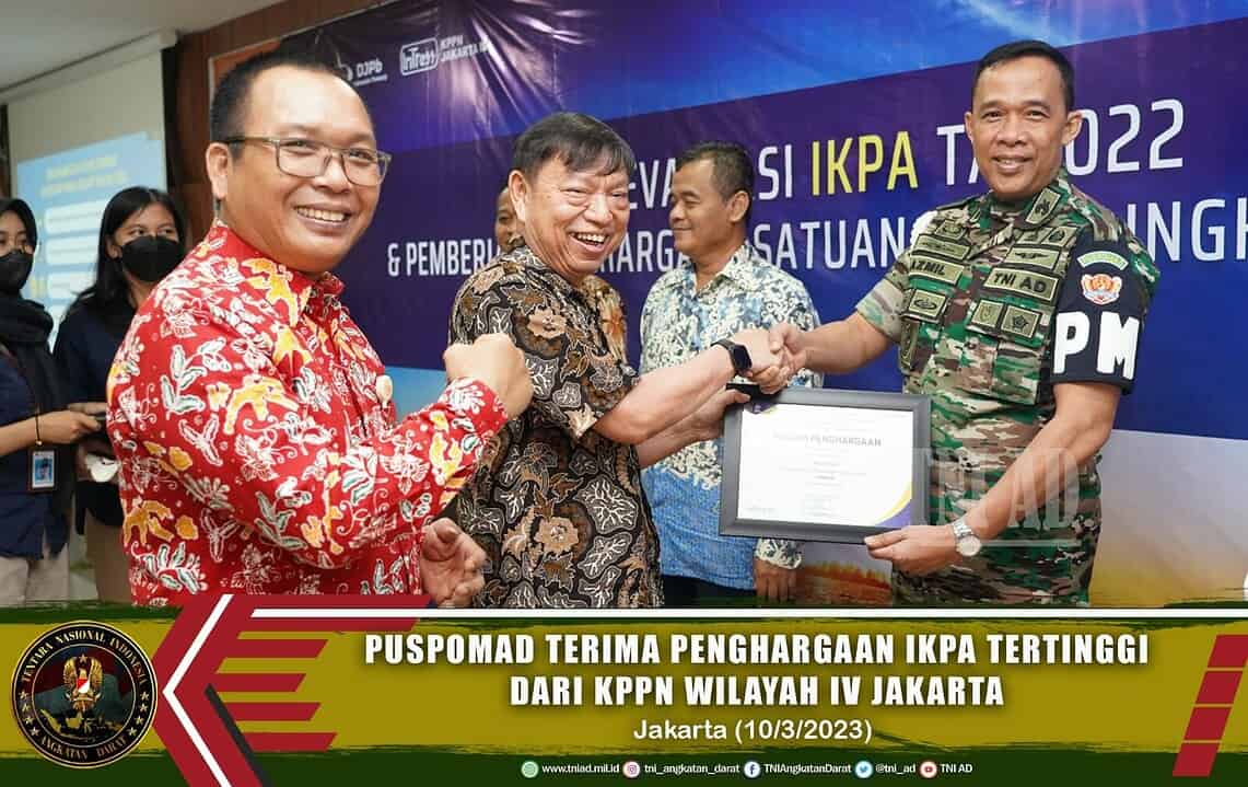 Puspomad Terima Penghargaan IKPA Tertinggi Dari KPPN IV Jakarta